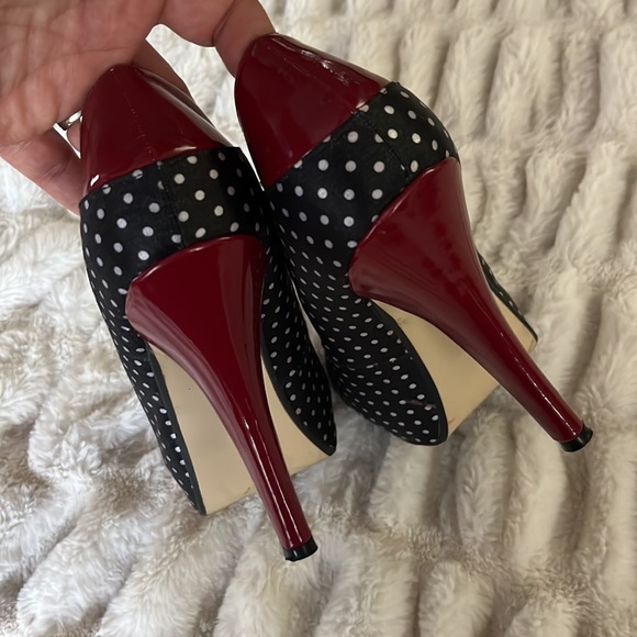 Madden Girl | Shoes | Polka Dot Peep Toe Pumps 7 Red Patent Leather ...